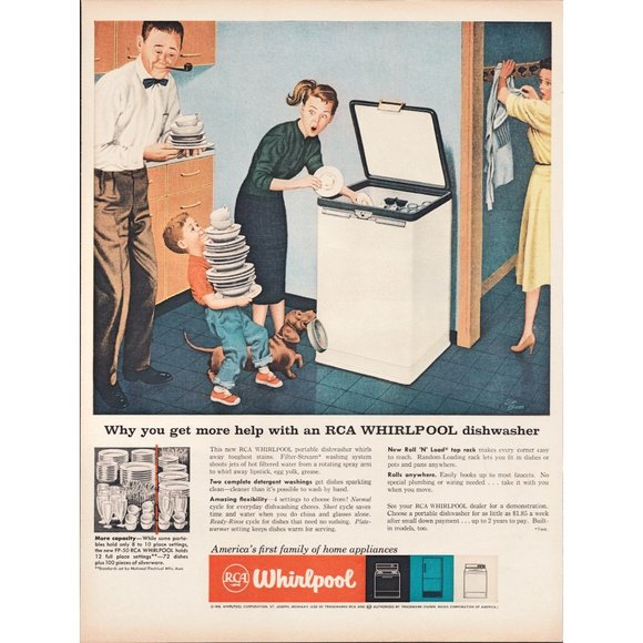 Whirlpool | Art | 959 Rca Whirlpool Dishwasher Vintage Print Ad Father ...